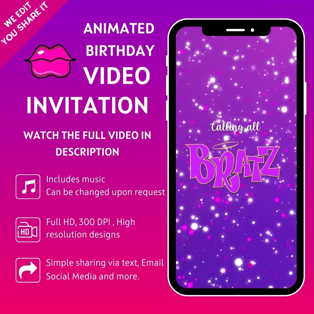 Bratz Birthday Video Invitation - Bratz Girl Birthday Party Animated I - urnotinvited