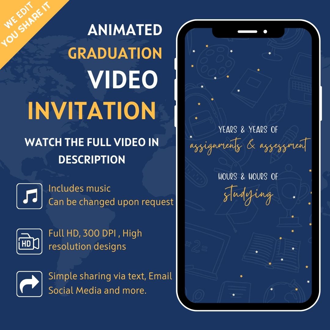 Graduation Party Animated Blue Invitation - Graduation Animated Blue T ...