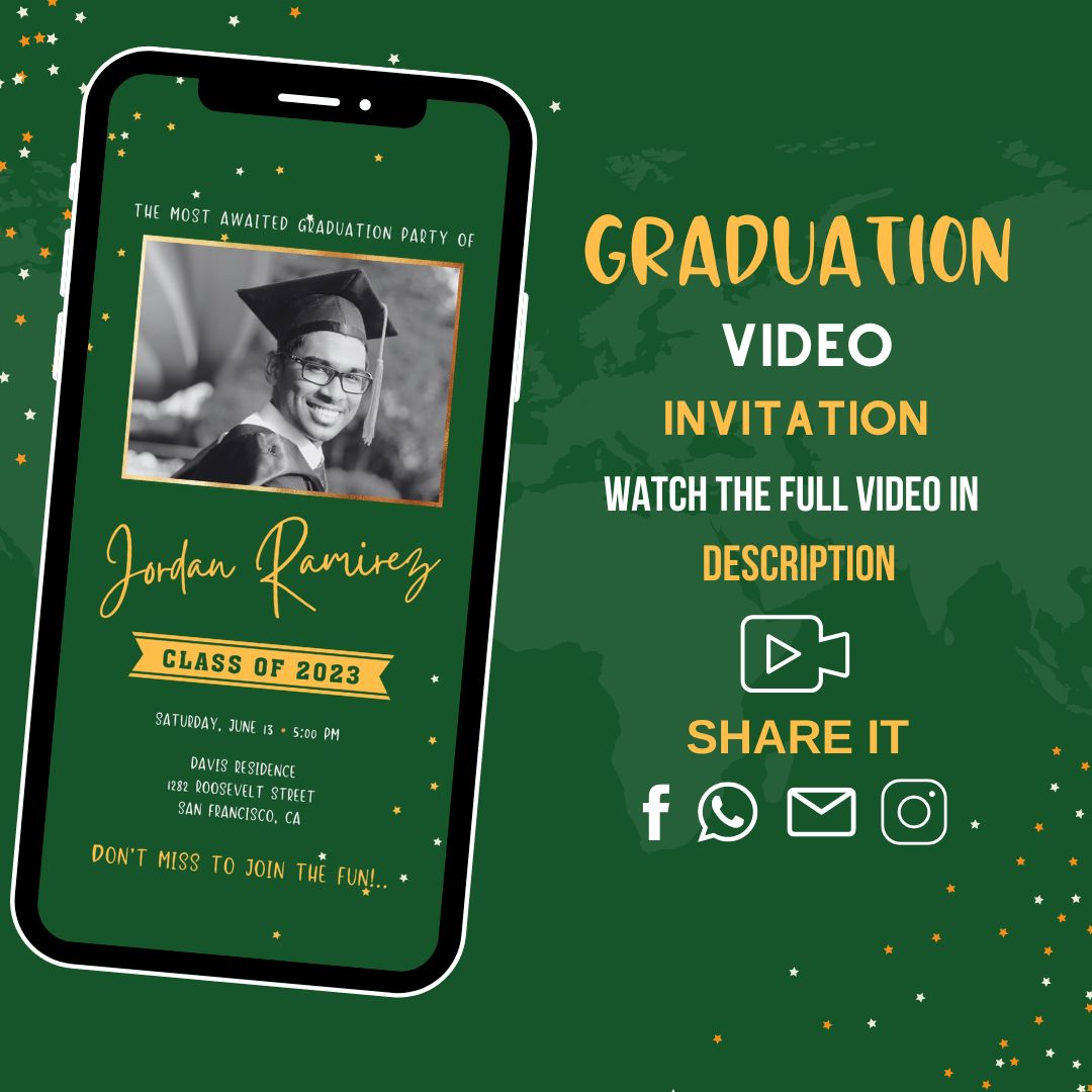 Graduation Party Animated Green Invitation - Graduation Animated Green ...
